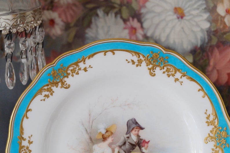 Minton Porcelain Turquoise Border Hand Painted A Courting Couple ...