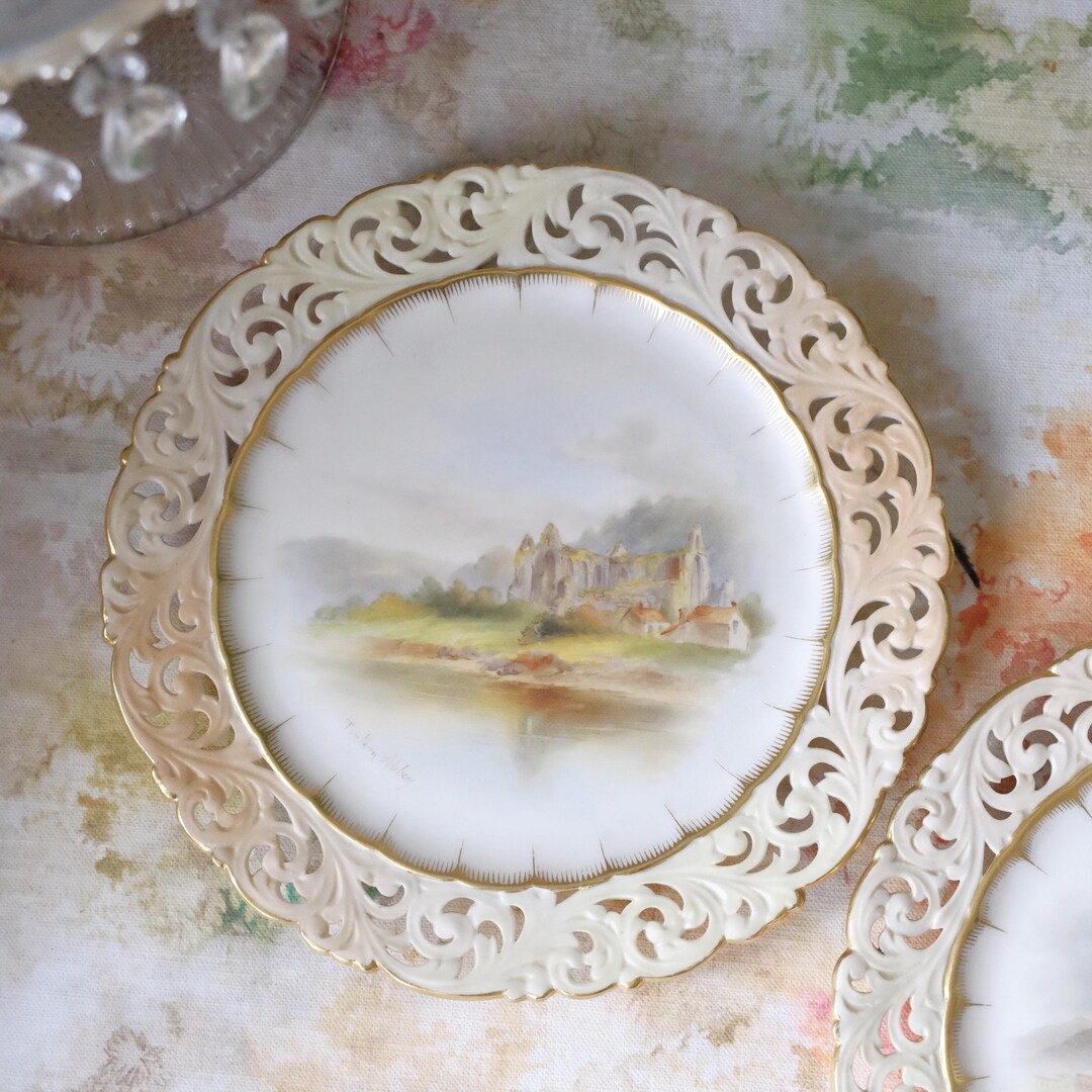 Hand Painted Reticulated Cabinet Plate: Tintern Abbey, Grainger & Co ...