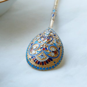 A Stunning Russian Silver Gilt Cloisonne Enamel Spoon, by the Famous ...