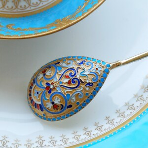 A Stunning Russian Silver Gilt Cloisonne Enamel Spoon, by the Famous ...