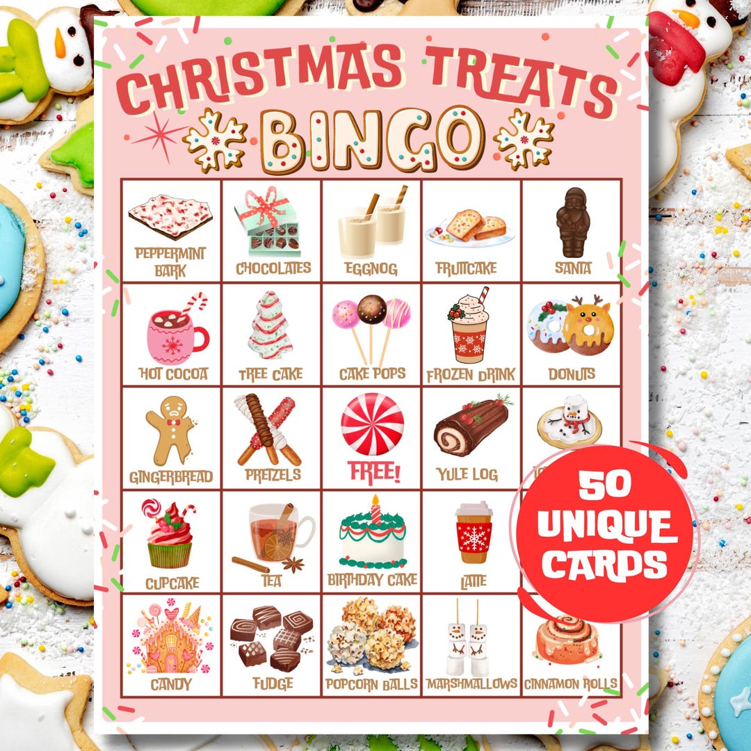50 Christmas Bingo Cards | Holiday Treats & Candy Themed | Kids Holiday ...