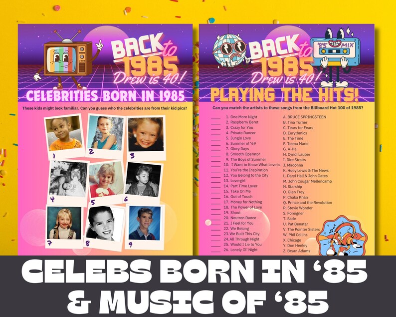40th Birthday Games Bundle | Editable in Canva | Born in 1985 | Retro ...