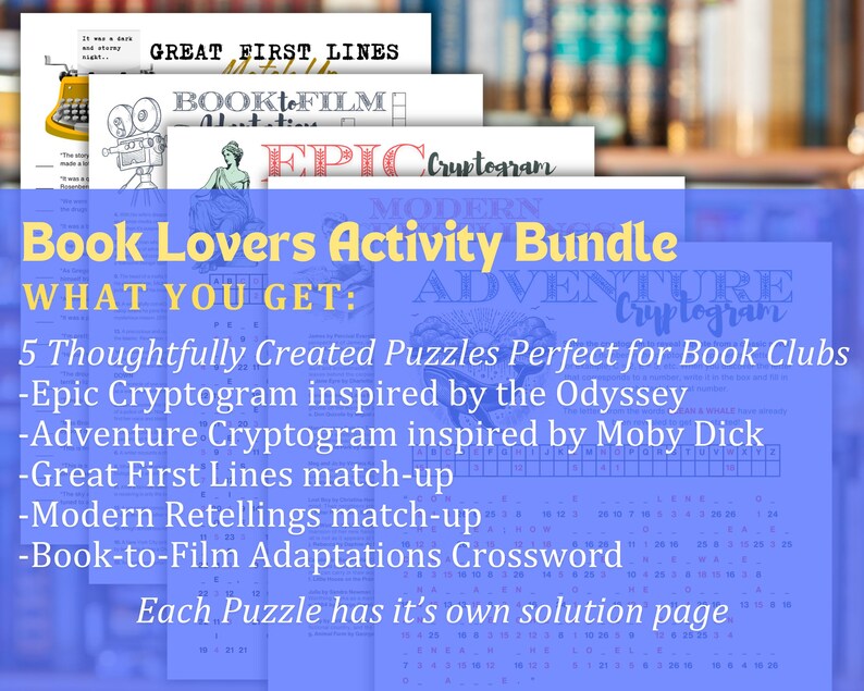 Book Lovers Activity Bundle - Great for Book Clubs - Includes 2 ...