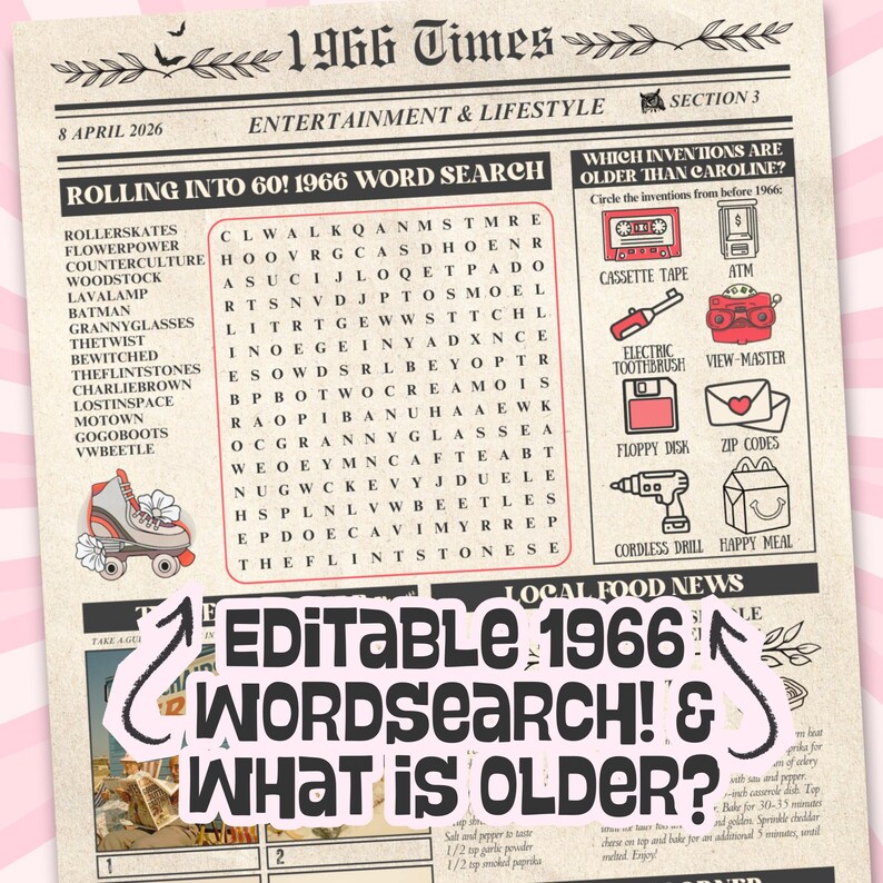 60th Birthday Newspaper Template | Born in 1966 | Four Full Pages ...