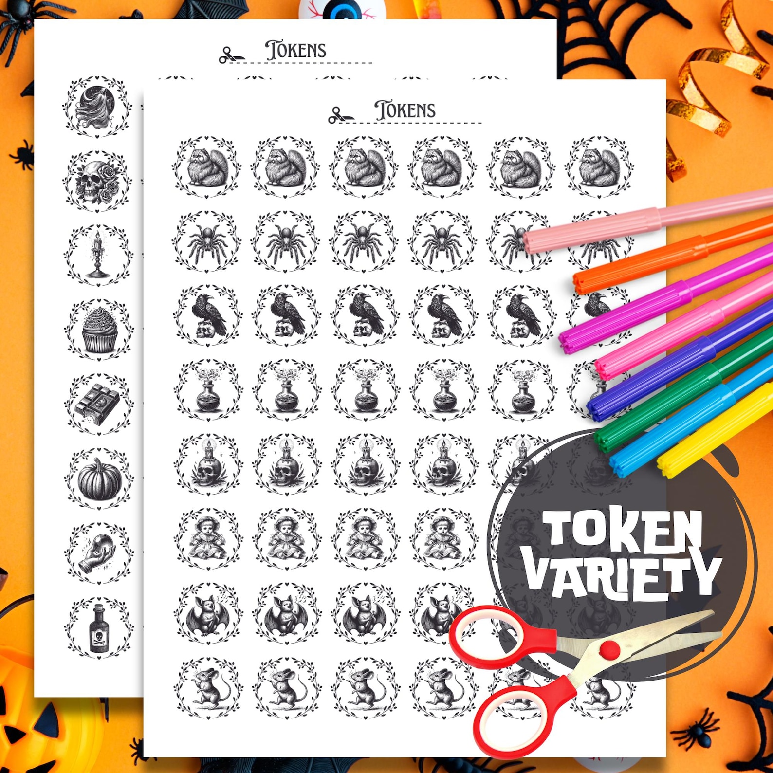 50 Halloween Coloring Bingo Cards | Vintage Gothic Illustrations ...