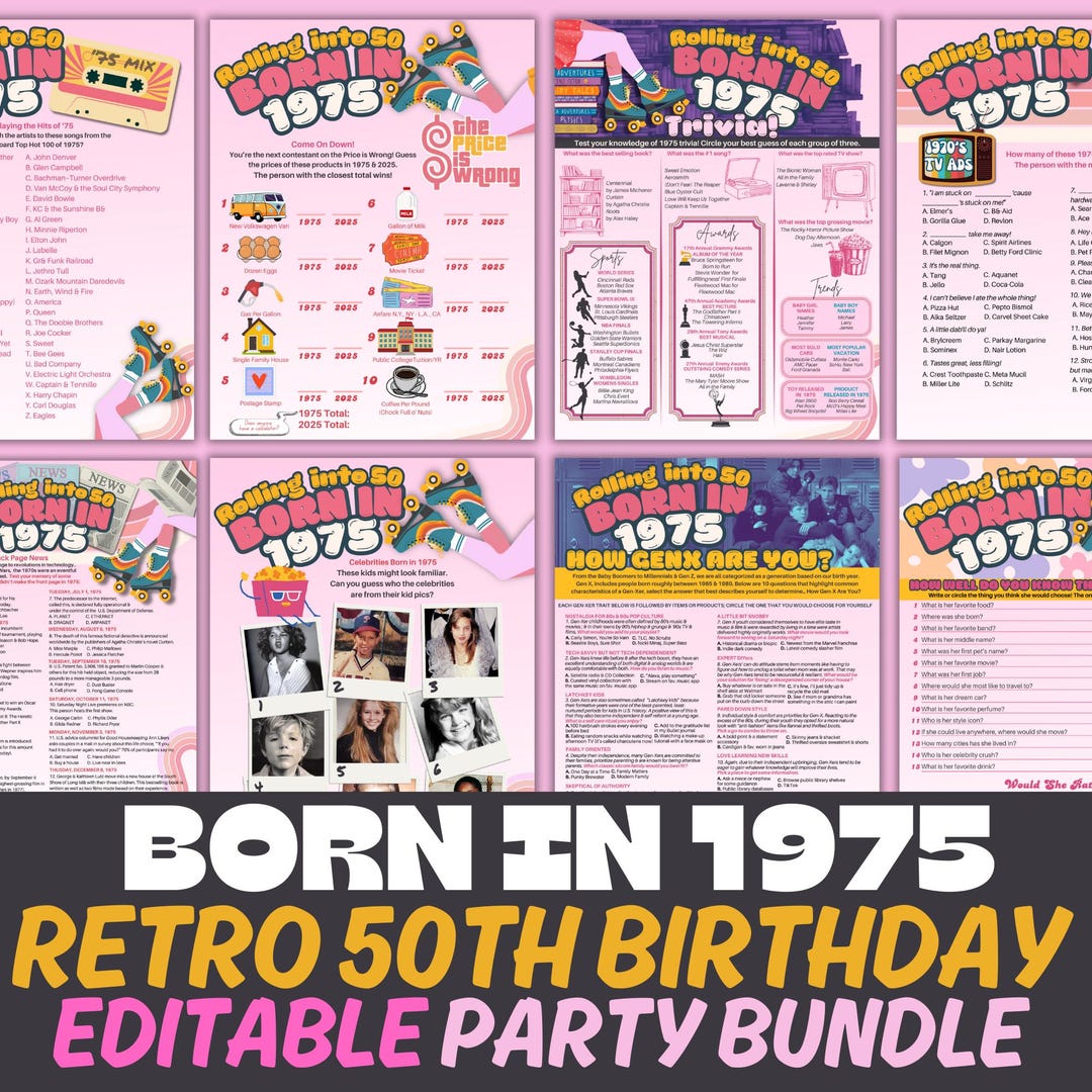50th Birthday Games Bundle Born in 1975 Retro 1970's Themed Plan Ahead ...