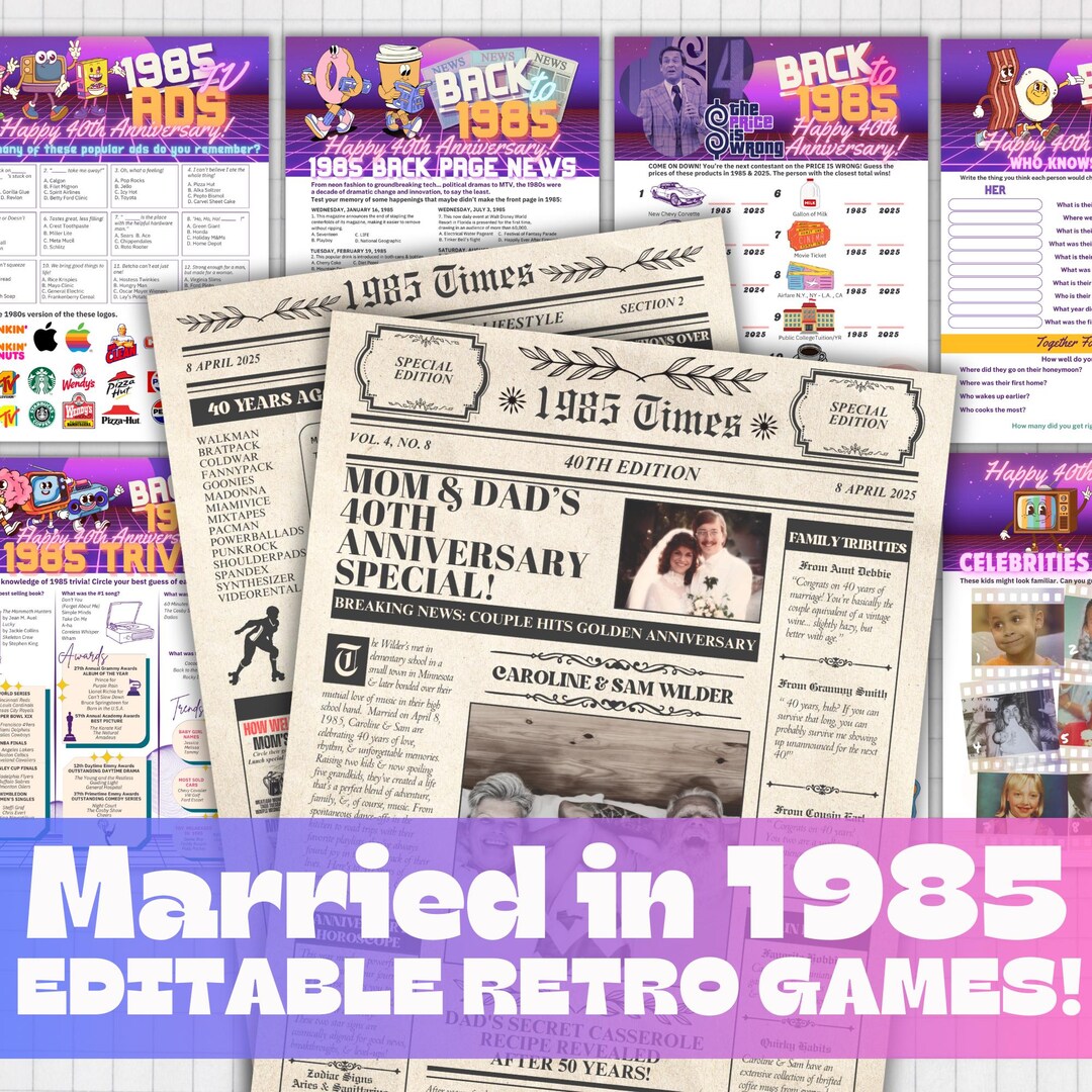 40th Anniversary Games Bundle | Married in 1985 | Retro 1980's Themed ...
