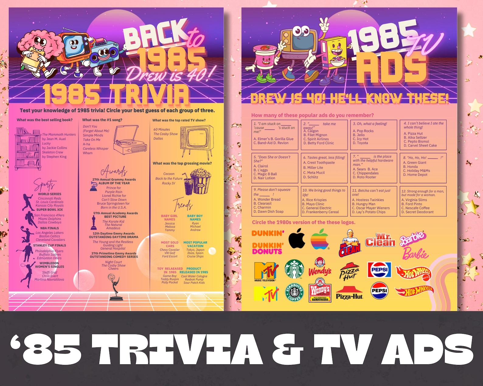 40th Birthday Games Bundle | Editable in Canva | Born in 1985 | Retro ...