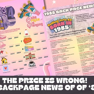 40th Birthday Games Bundle Editable in Canva Born in 1985 Retro 1980's ...