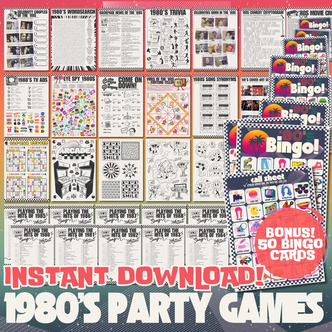 1980's Party Games Bundle | Retro Eighties Themed | Printable ...