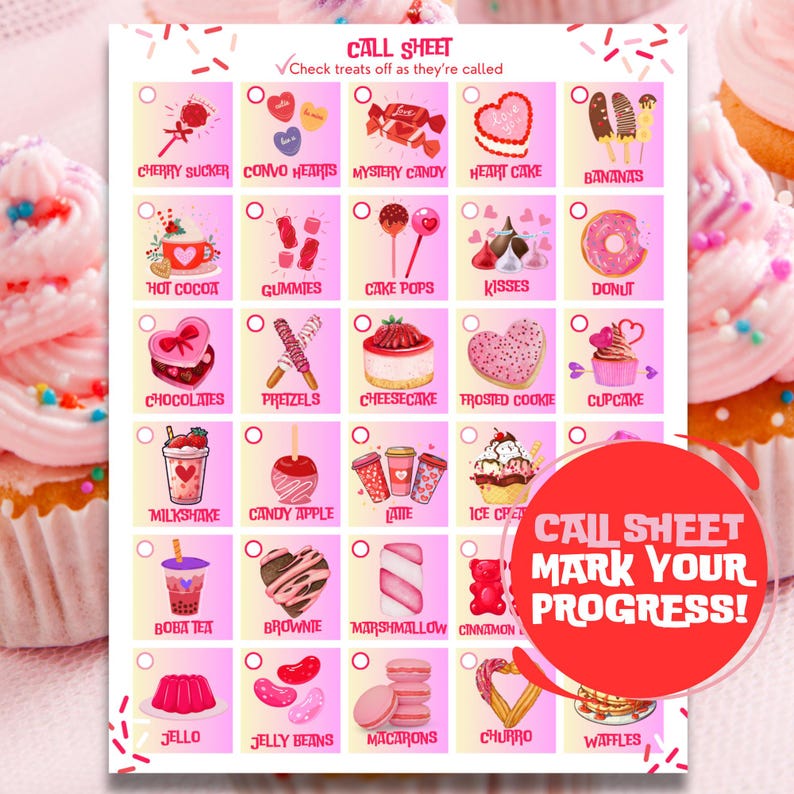50 Valentine Bingo Cards | Treats & Candy Themed | Kids Holiday Party ...