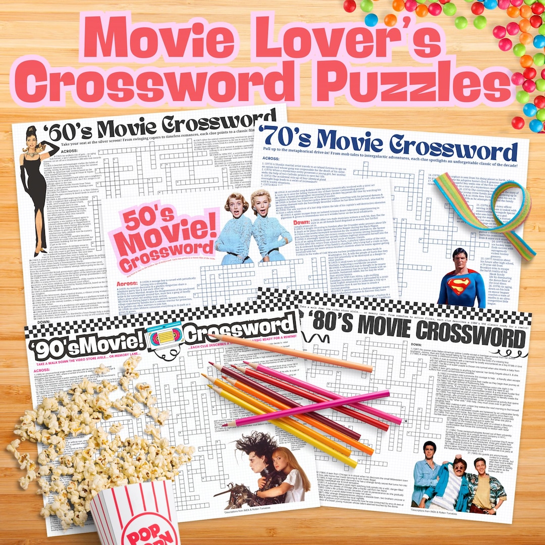 Movie Lover's Crossword Puzzles | Download & Print Instantly | Decades ...