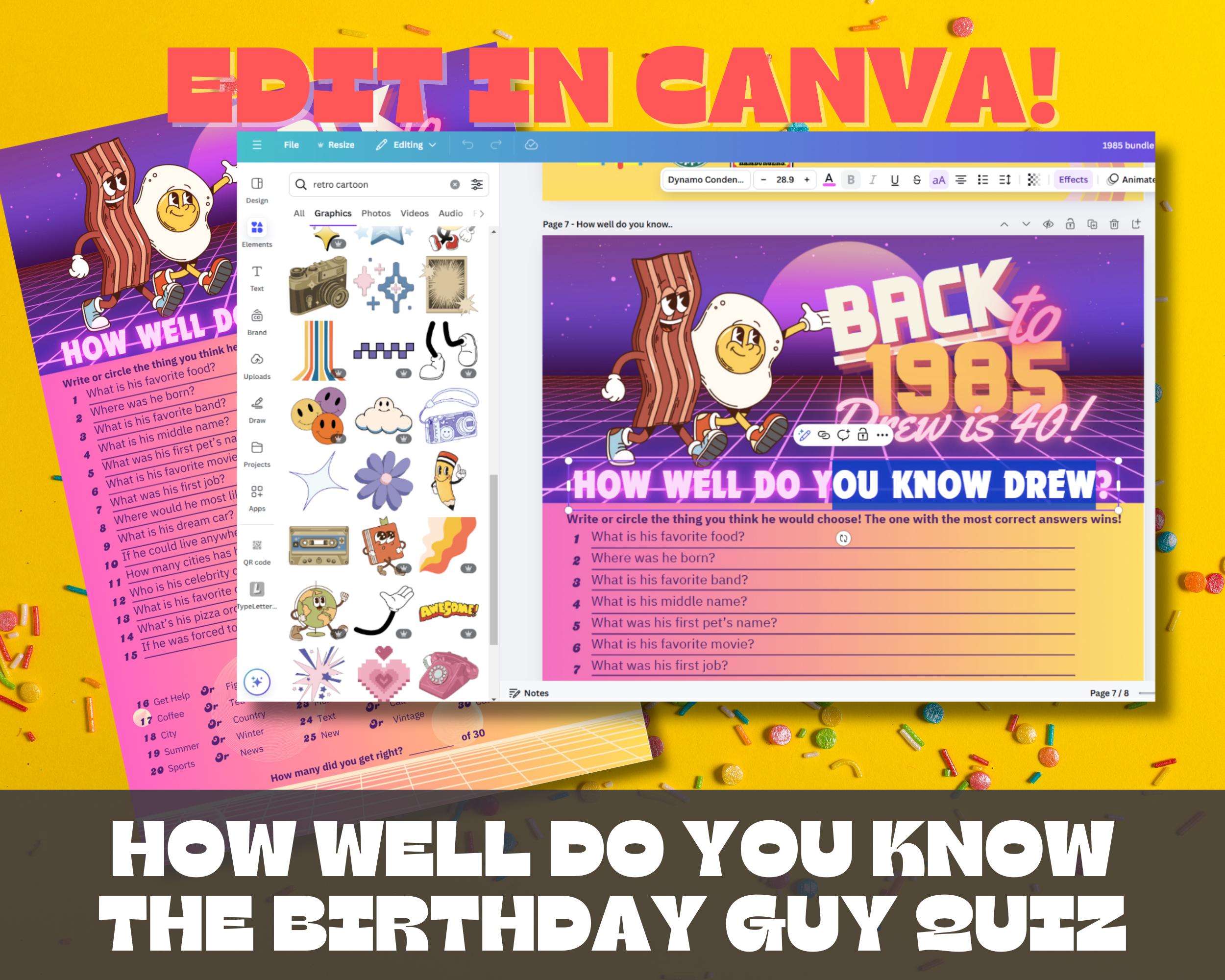 40th Birthday Games Bundle | Editable in Canva | Born in 1985 | Retro ...