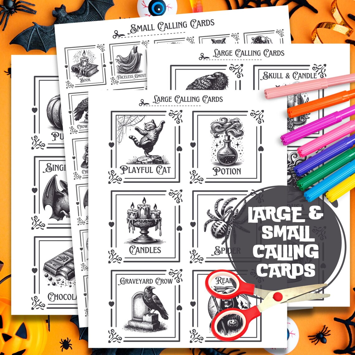50 Halloween Coloring Bingo Cards | Vintage Gothic Illustrations ...