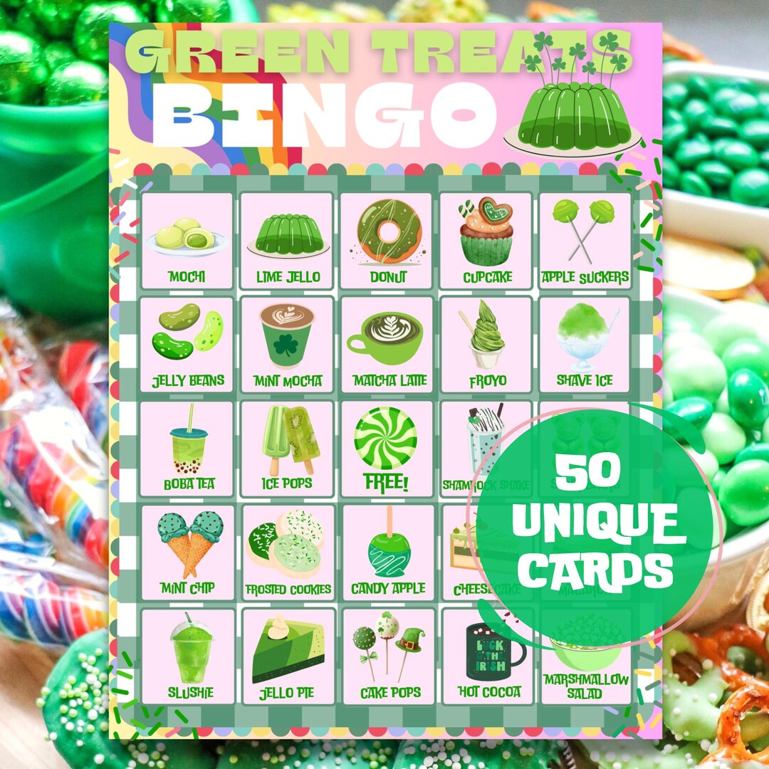 50 St. Patrick's Day Bingo Cards | Green Treats & Candy Themed | Kids ...