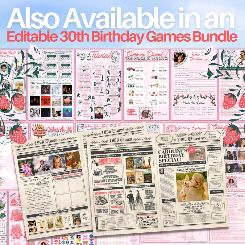 30th Birthday Newspaper Template | Born in 1996 | Four Full Pages ...