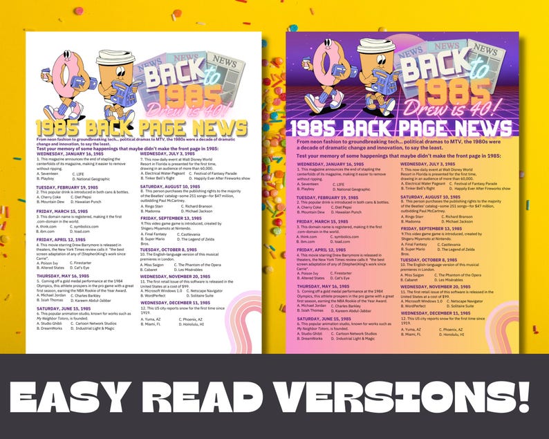 40th Birthday Games Bundle | Editable in Canva | Born in 1985 | Retro ...