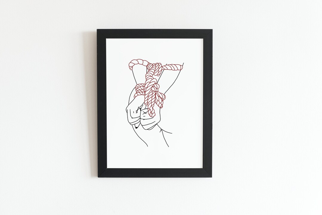 Hands Bound Shibari Woman Line Art Print Etsy