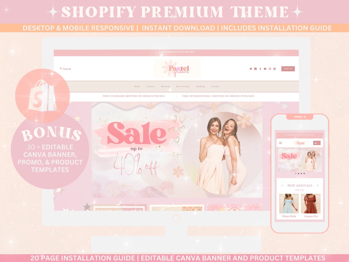 Shopify Pastel Groove Theme Template Customizable Colors Editable Canva ...