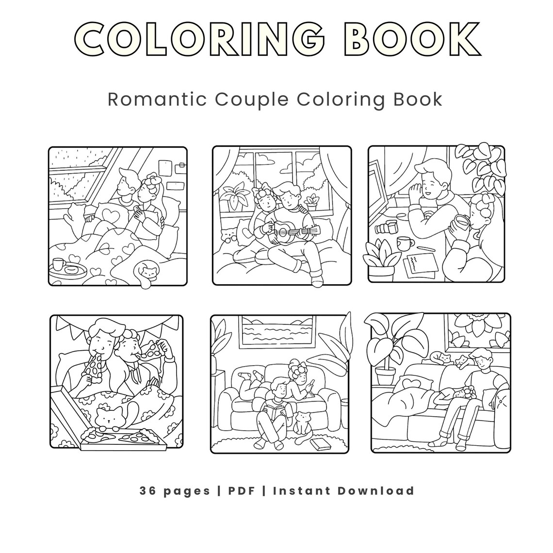 Couple Moments Digital Coloring Book | Cozy Romantic Colouring Pages ...