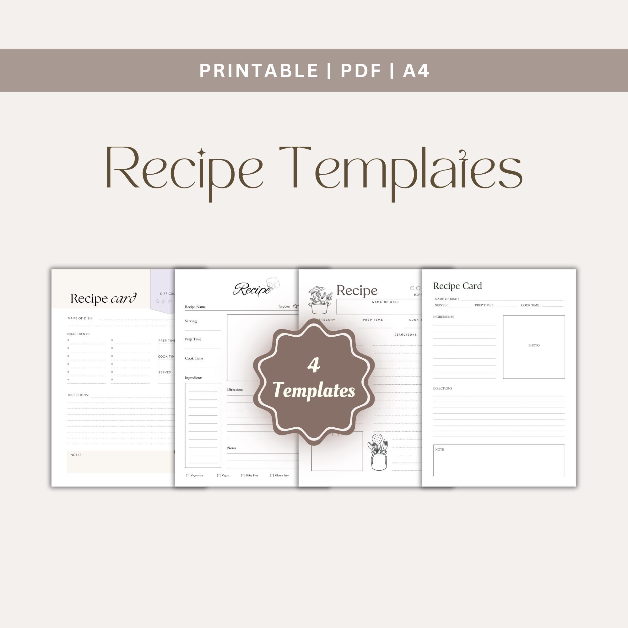 Recipe Book Template Printable | Blank Recipe Page | Cook Book Journal ...