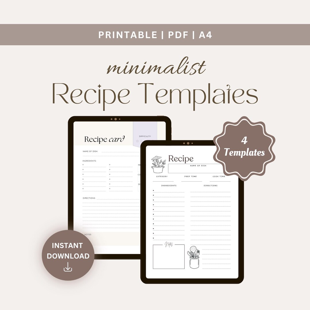 Recipe Book Template Printable | Blank Recipe Page | Cook Book Journal ...