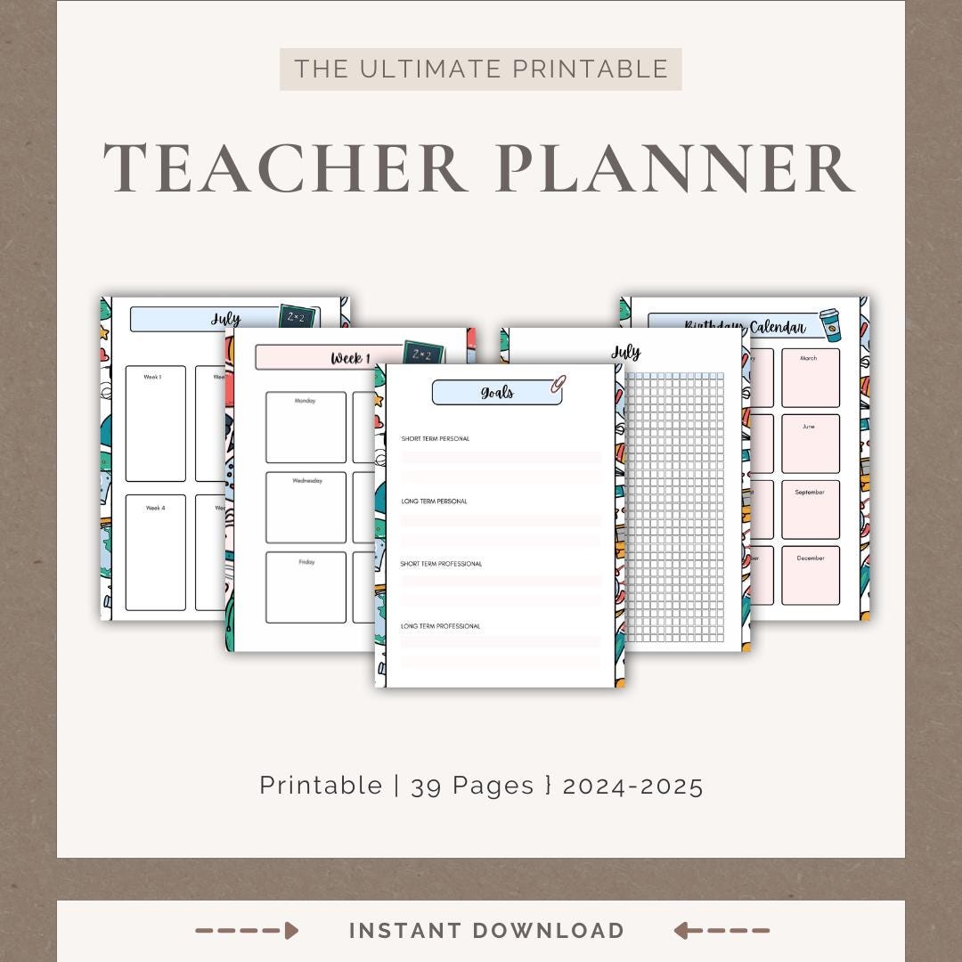 Teacher Planner 2024-2025, Printable Planner, Academic Planner ...