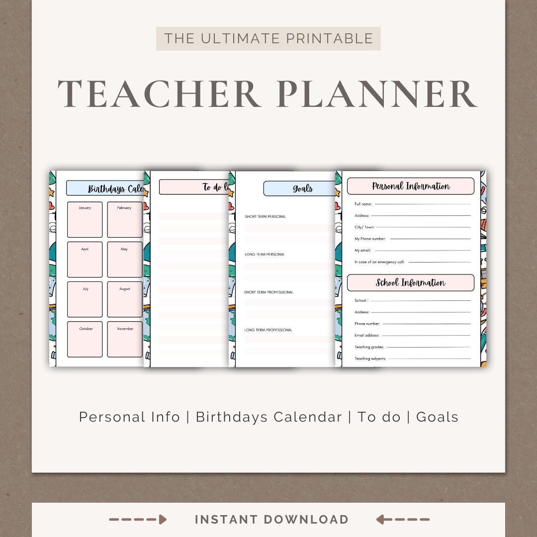 Teacher Planner 2024-2025, Printable Planner, Academic Planner ...