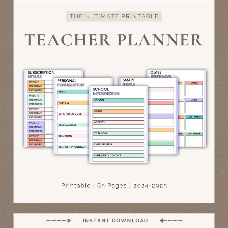 Teacher Planner 2024-2025, Printable Planner, Academic Planner ...