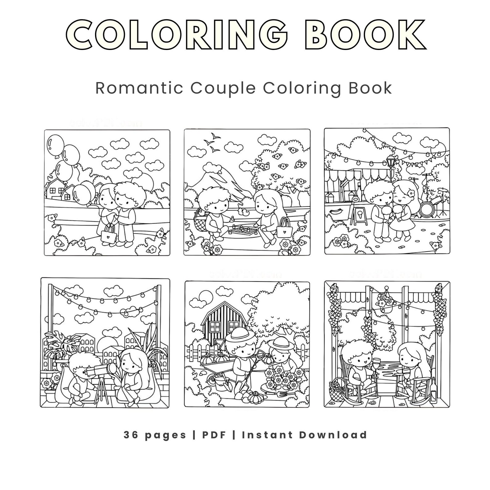Couple Moments Digital Coloring Book | Cozy Romantic Colouring Pages ...