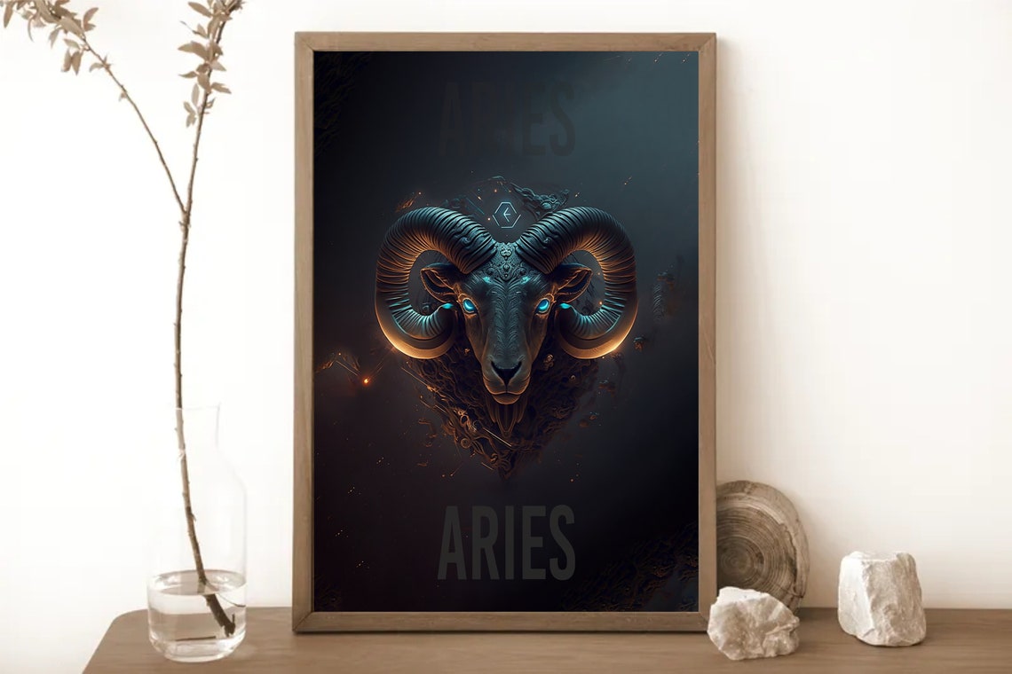 ARIES Star Sign Instant Download Print, Dark Theme, Zodiac Art ...