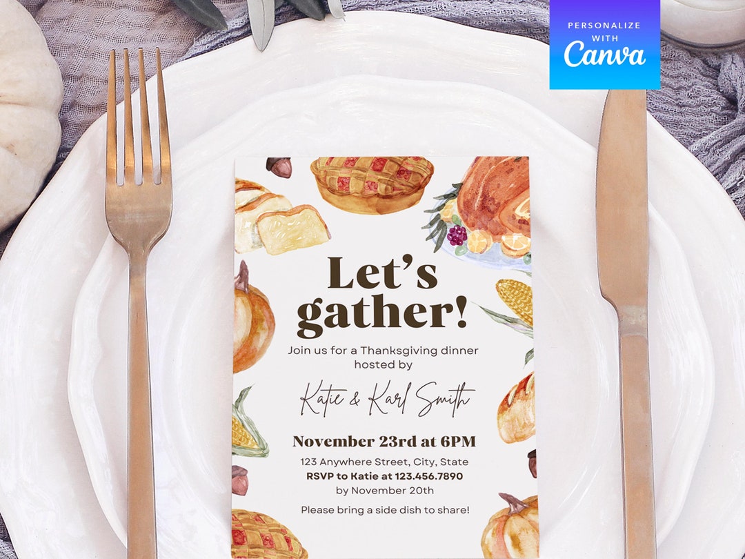 Editable Lets Gather Thanksgiving Dinner Invitation Food - Etsy