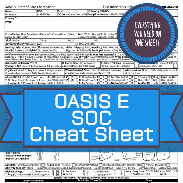 Oasis Start of Care Cheat Sheet - Etsy