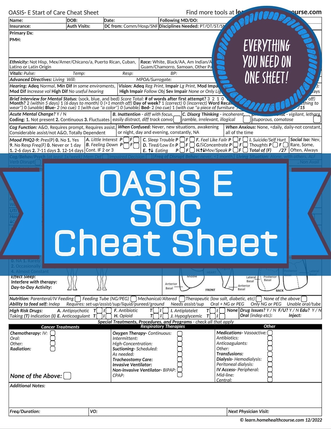 OASIS-E Start of Care (SOC) Cheat Sheet - Etsy