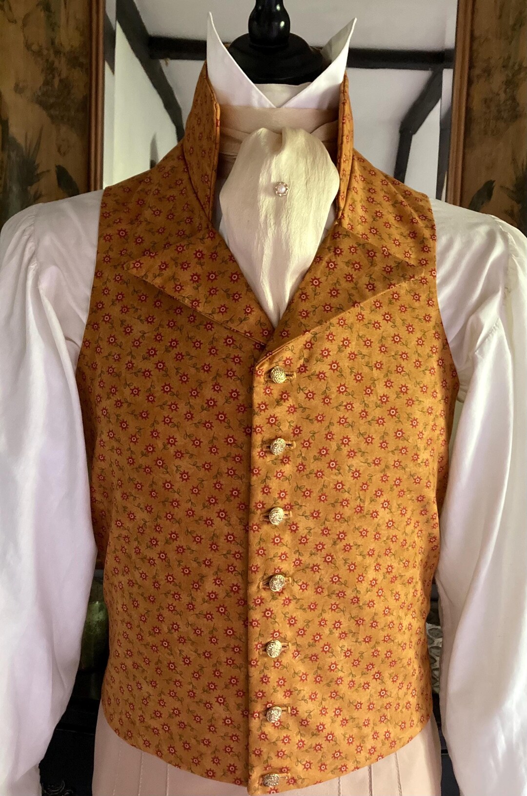 Mens Regency Waistcoat, Single Breasted, Stand Collar, Shaped Lapels ...