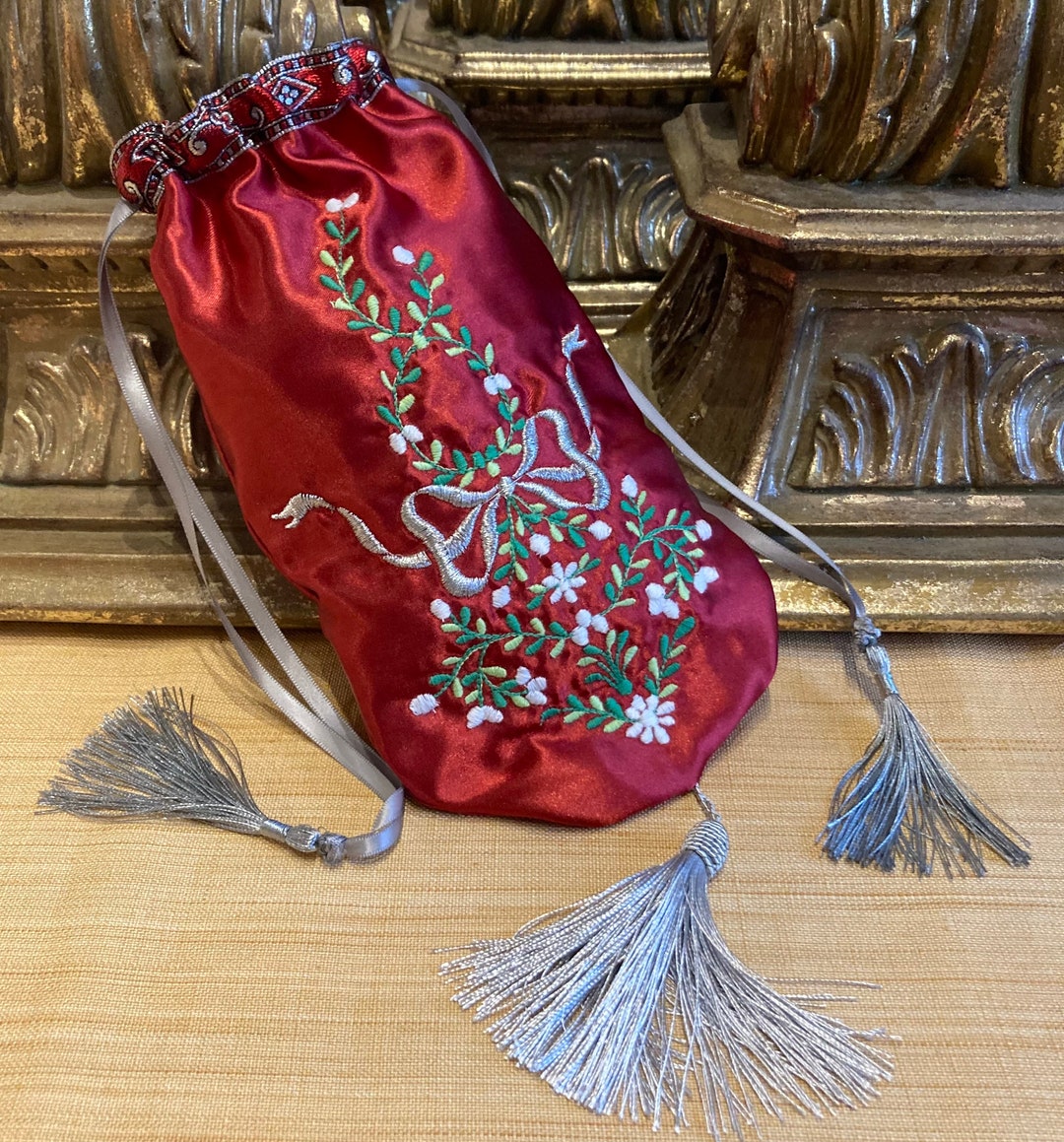 Regency Reticule Made in Red Satin With a Stunning Floral Embroidery ...