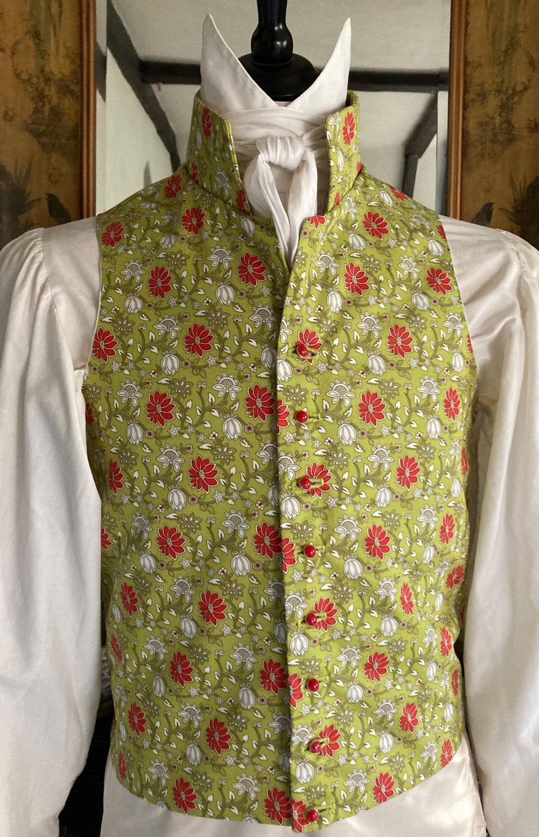 Men's Regency Waistcoat, Single Breasted, Stand Collar, Floral Period ...
