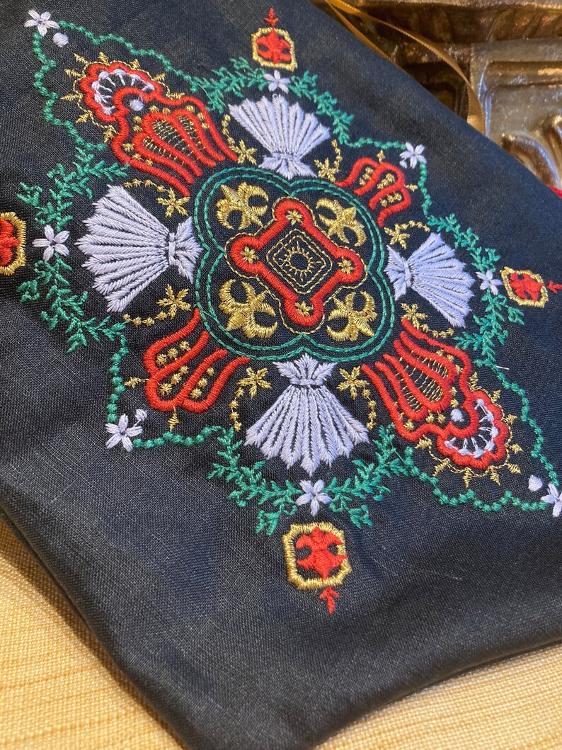 Regency Reticule in a Pure Black Linen, Stunning Embroidery Design in ...