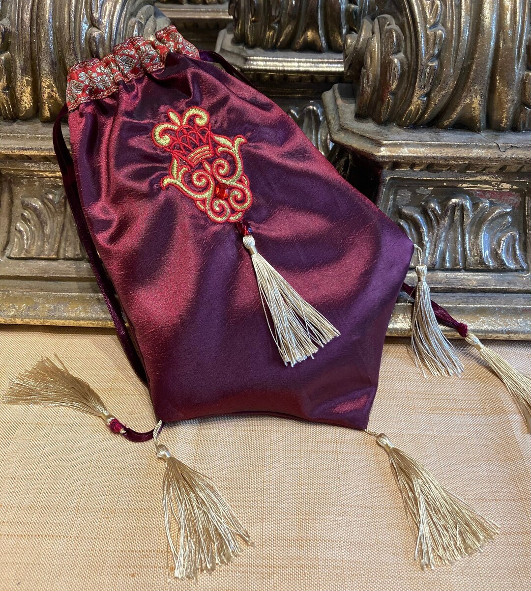 Regency Reticule in a Red Taffeta With a Stunning Embroidery Design in ...