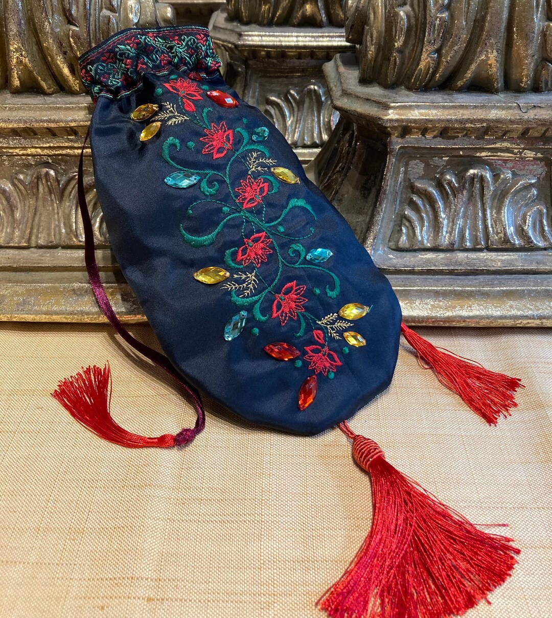 Regency Reticule Made in Black Taffeta With a Stunning Embroidery ...