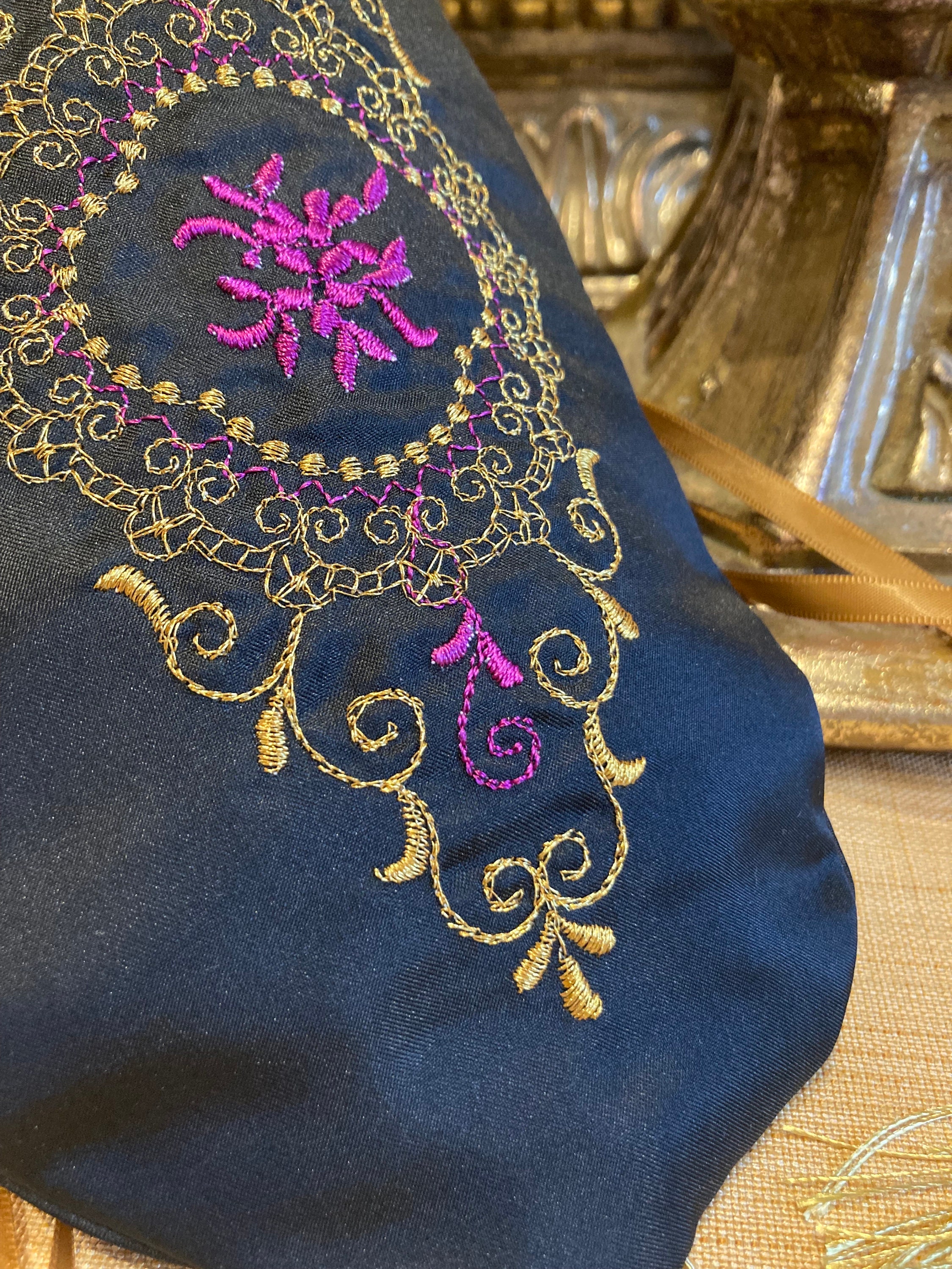 Regency Reticule Made in Black Satin With a Stunning Floral - Etsy