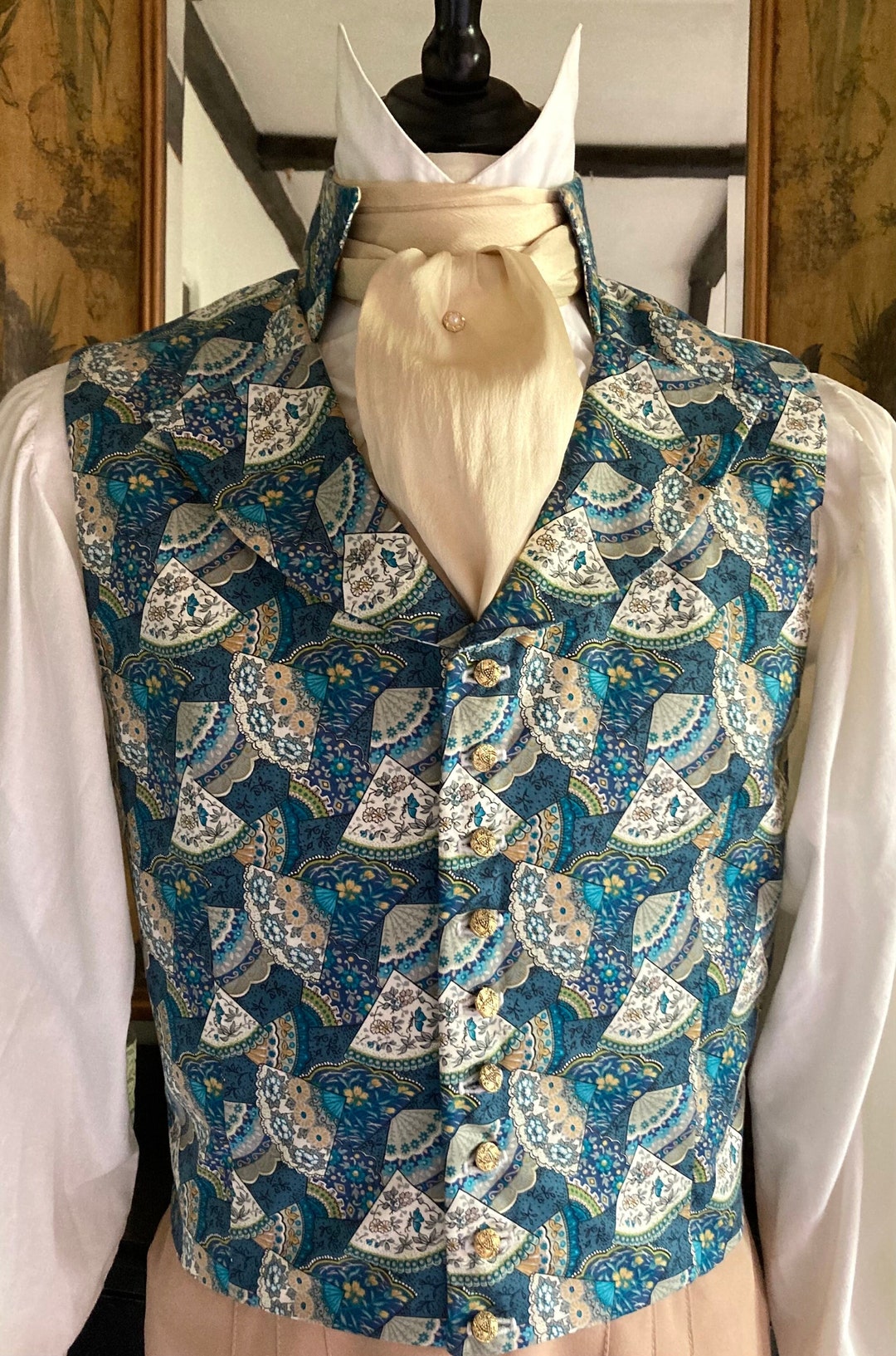 Mens Regency Waistcoat, Single Breasted, Stand Collar, Shaped Lapels ...