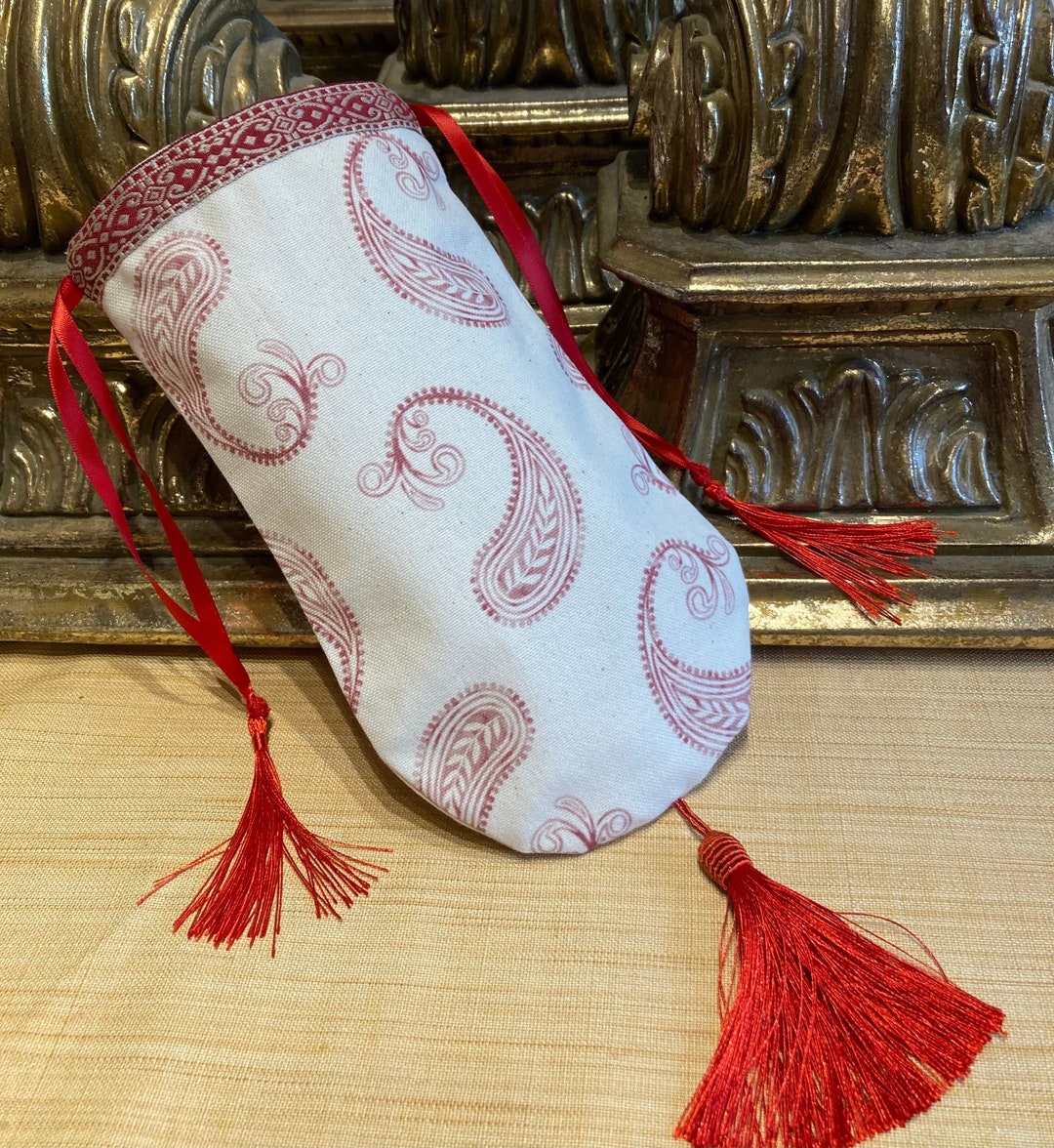 Regency Reticule Made in a Red and Ivory Paisley Linen, Patterned Red ...