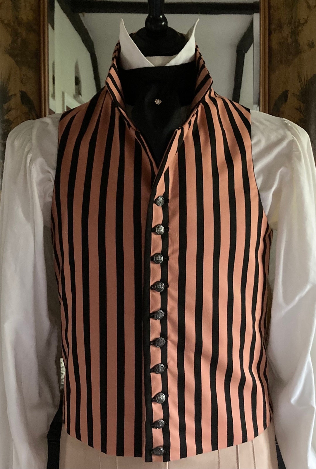 Mens Regency Waistcoat, Single Breasted, Stand Collar, Black and ...