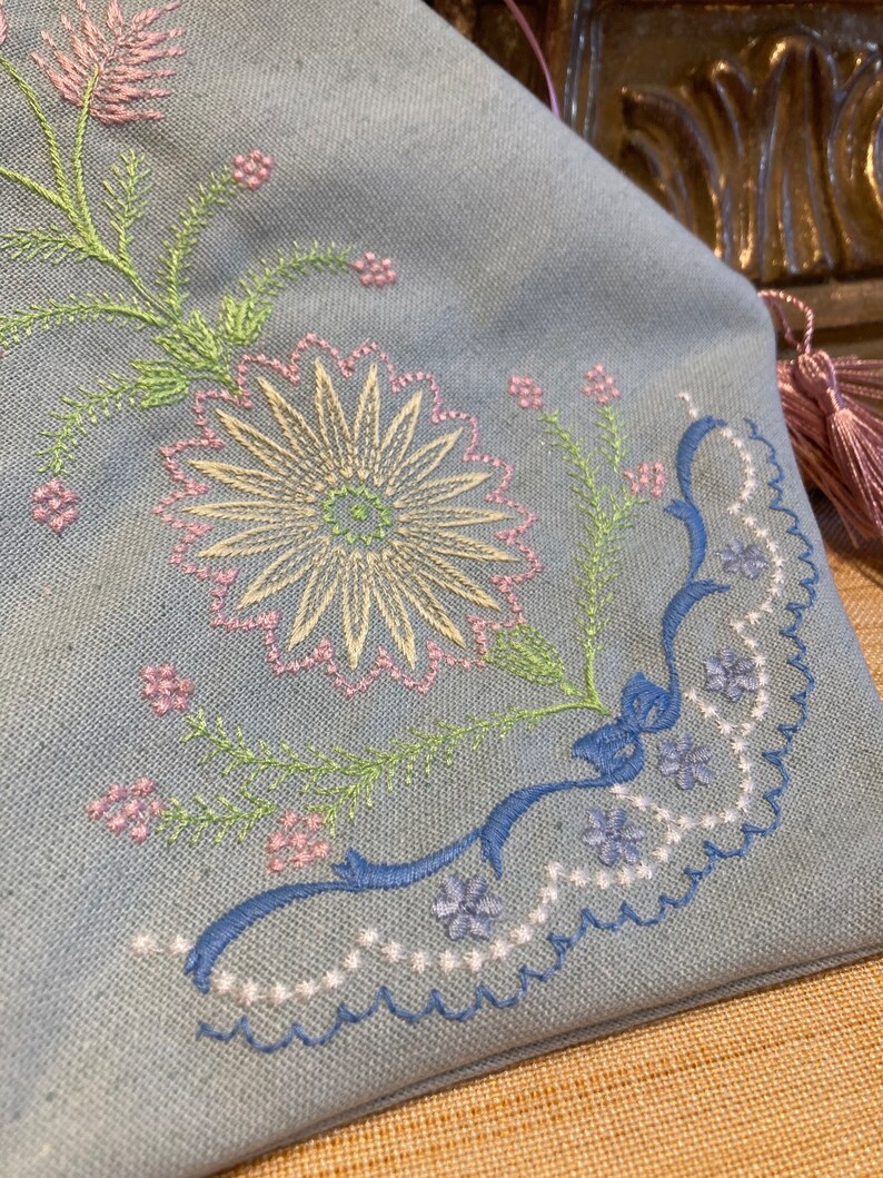 Regency Reticule in a Light Blue Linen, Stunning Embroidery Design in ...