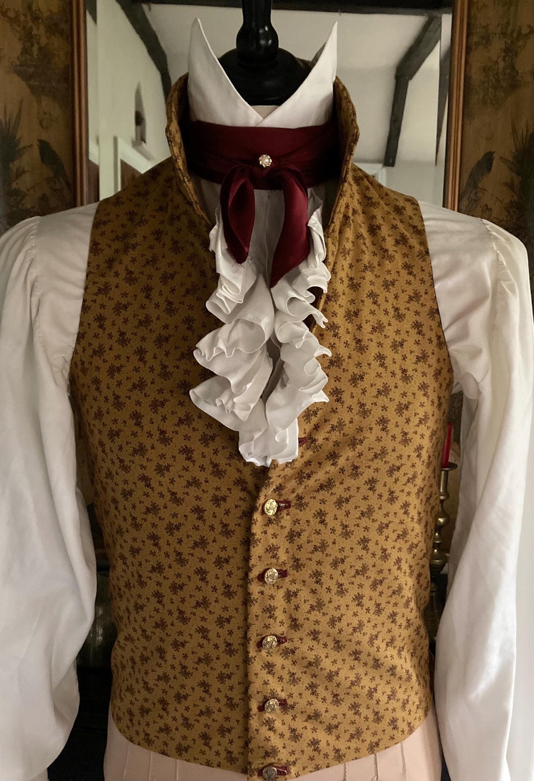 Mens Regency Waistcoat, Single Breasted, Stand Collar, Floral Period ...