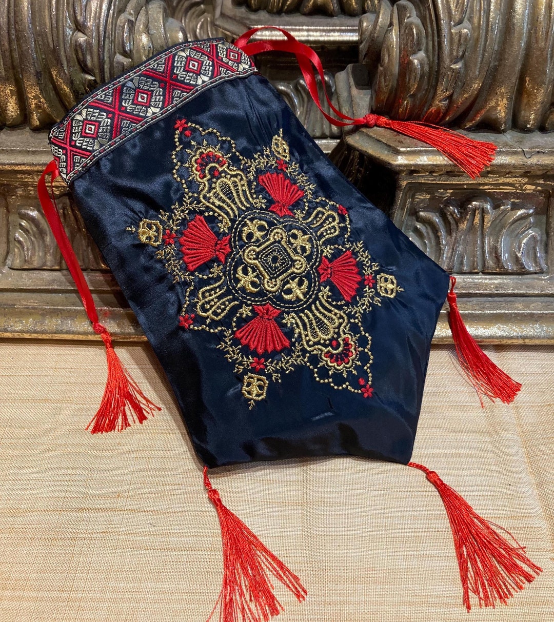 Regency Reticule in a Sumptuous Black Taffeta, Stunning Ornate Gold ...