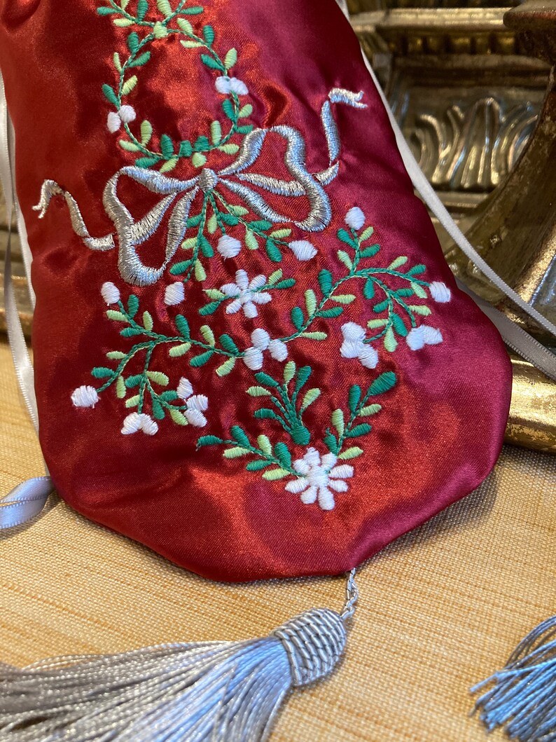 Regency Reticule Made in Red Satin With a Stunning Floral Embroidery ...