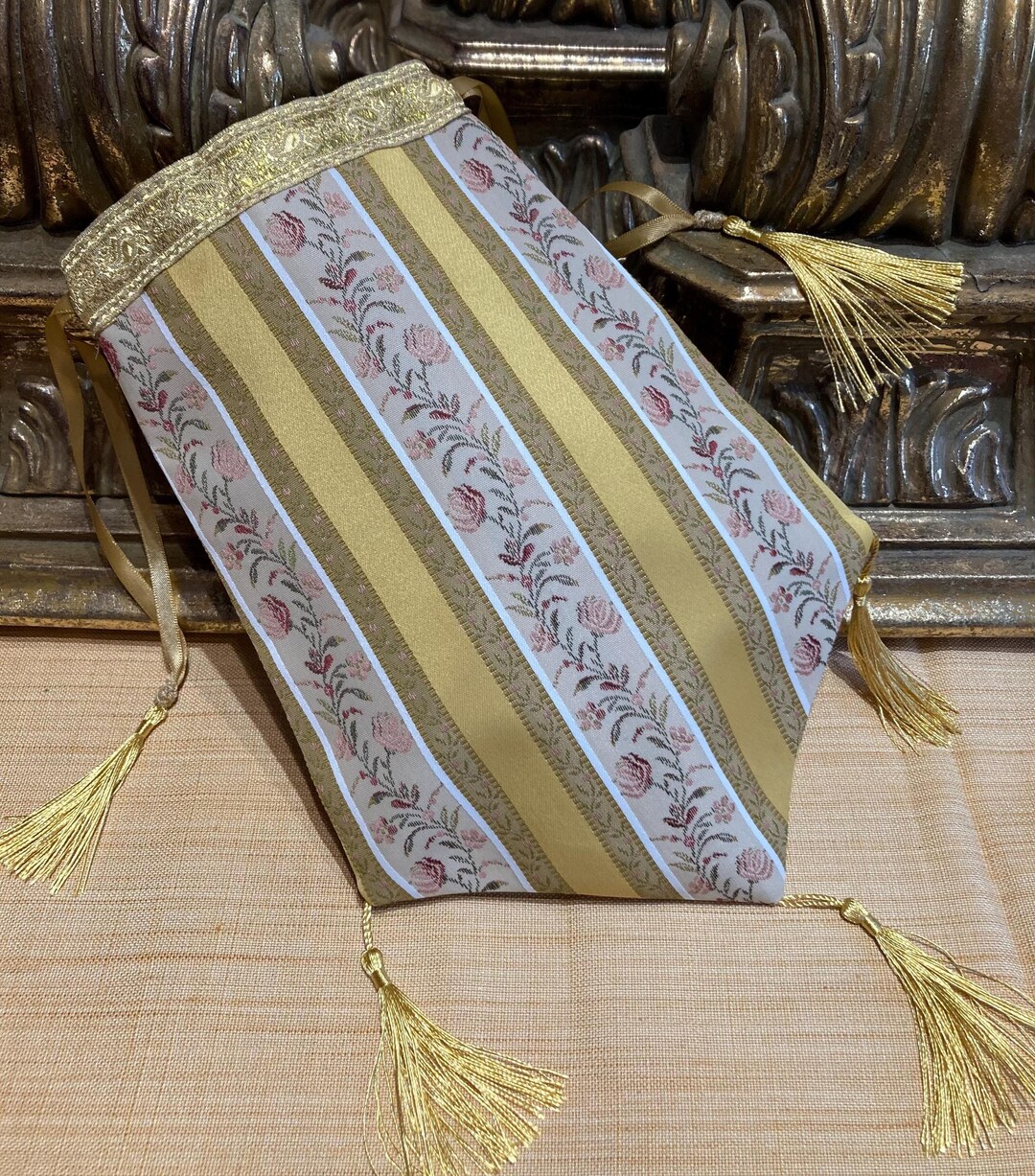 Regency Reticule in a Beautiful Yellow Regency Floral Striped Brocade ...