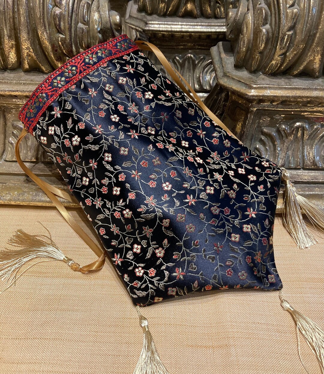 Regency Reticule in a Gorgeous Floral Brocade in Gold, Red and Black ...